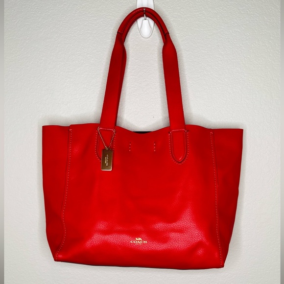 Coach | Bags | Coach Authentic Red Derby Tote Bag Pebble Letter Rouge ...